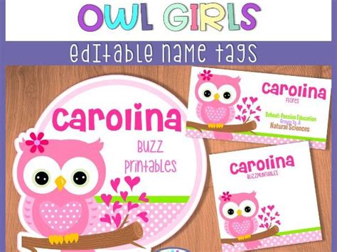Editable Name Tags Or Labels Owl Girls Theme Classroom Decor