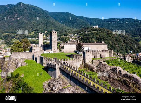 Aerial Of The Castlegrande Three Castles Of Bellinzona Unesco World