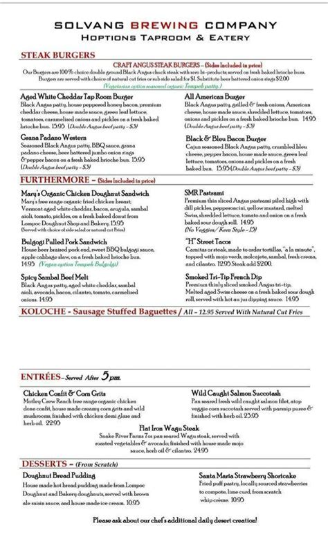 Menu At Solvang Brewing Company Hoptions Taproom And Eatery Lompoc Pub