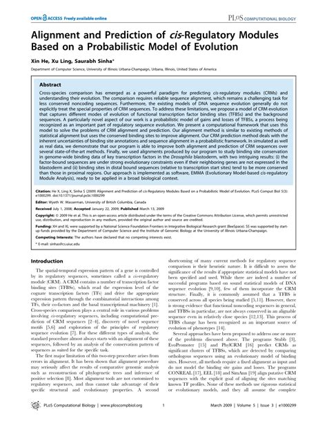 PDF Alignment And Prediction Of Cis Regulatory Modules Based On A