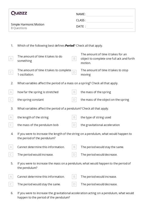 50 Simple Harmonic Motion Worksheets For 12th Year On Quizizz Free