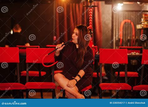 Asian Girl Smoke Hookah At Lounge Bar Stock Image Image Of Asian Shishabar 228354217