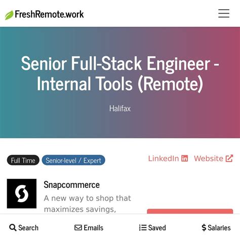 📢 Snapcommerce Is Hiring A Senior Full Stack Engineer Internal Tools Remote Rjobboardsearch