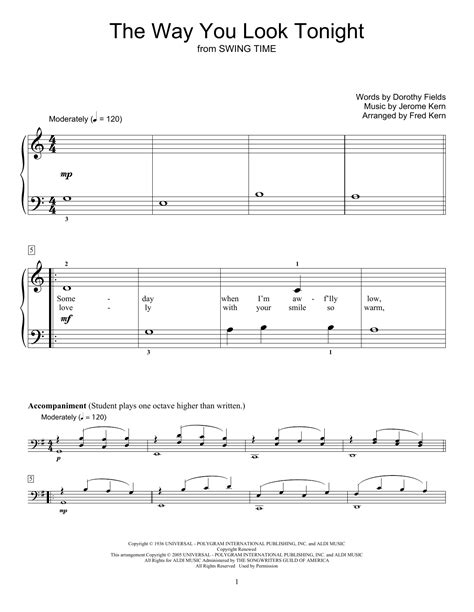 The Way You Look Tonight Arr Fred Kern By Dorothy Fields Sheet Music