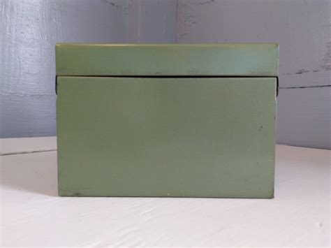 Vintage Metal X Index Card File Box Recipe Box Kitchen Decor Office Mid Century Light Green
