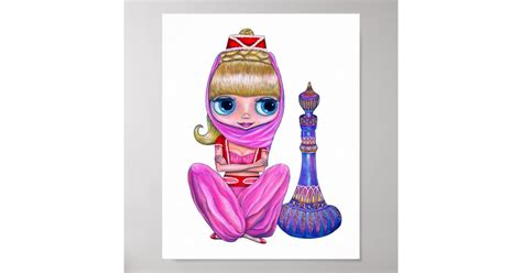 Cute Genie Girl Doll In Pink Magic Bottle Poster Zazzle