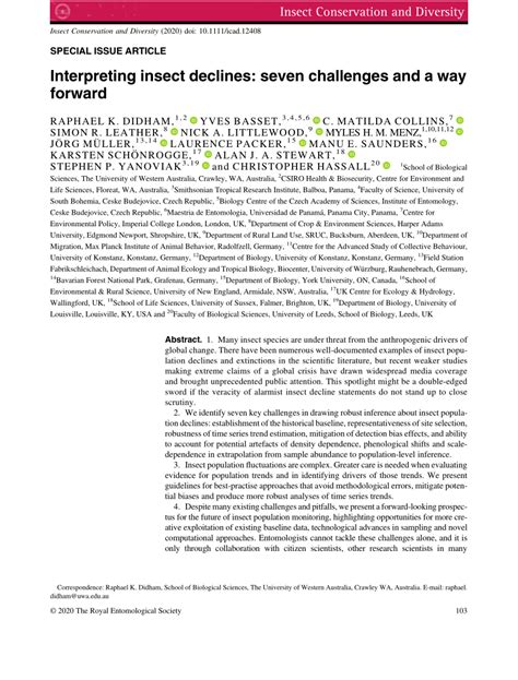 Pdf Interpreting Insect Declines Seven Challenges And A Way Forward