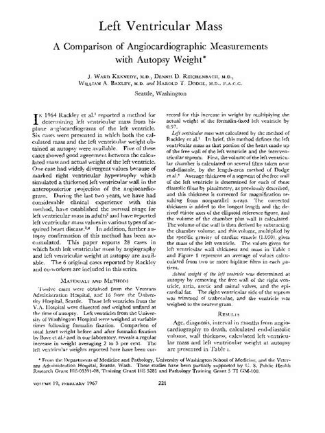Pdf Left Ventricular Mass A Comparison Of Angiocardiographic Measurements With Autopsy Weight