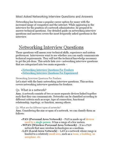 Most Asked Networking Interview Questions And Answers Pdf Computer