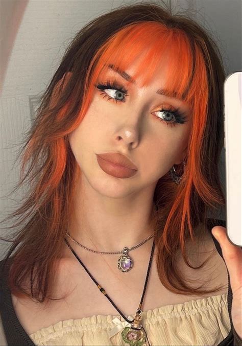 Half Dyed Hair Split Dyed Hair Dyed Red Hair Split Hair Brown Hair Orange Tips Orange To