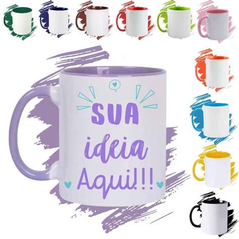 Caneca Personalizada Com Alça Colorida Sua Arte Aquisua Fotosua