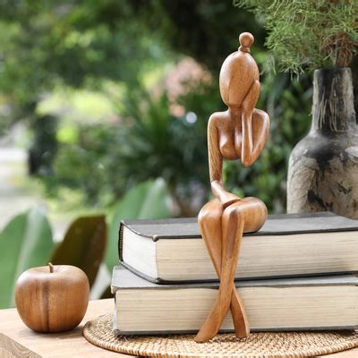 Hand Carved Semi Abstract Suar Wood Sculpture Of Woman My Time NOVICA