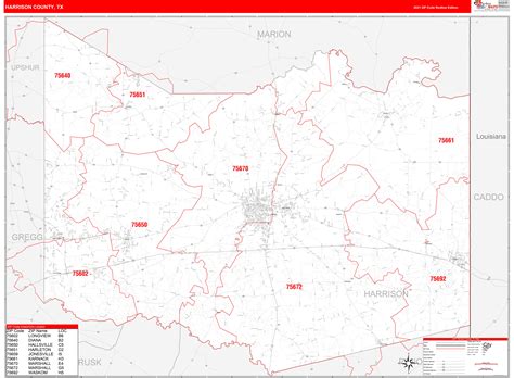 Harrison County Tx Zip Code Wall Map Red Line Style By Marketmaps