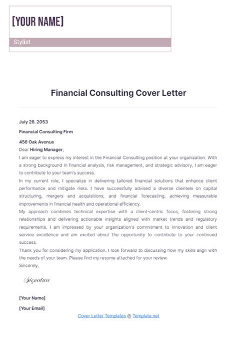 Free Financial Consulting Cover Letter Template To Edit Online