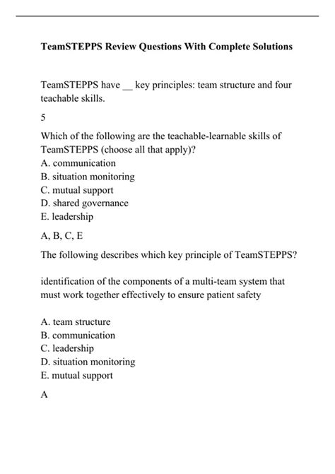 Teamstepps Review Questions With Complete Solutions Teamstepps Stuvia Us