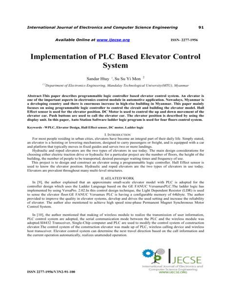 Implementation Of PLC Based Elevator Control System