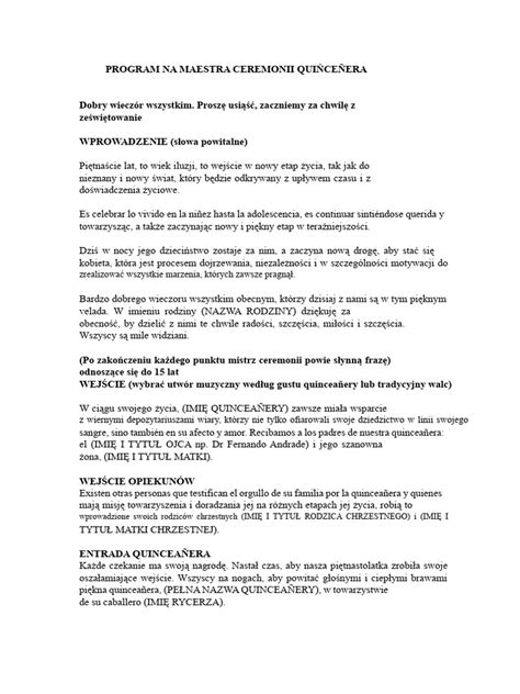 Program Uroczystości Quinceañera Pdf