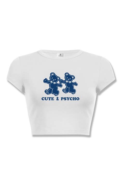 Kadın Cute And Psycho Crop Beyaz Trendiz