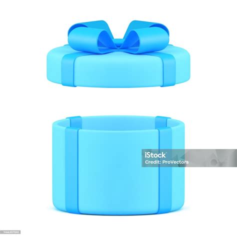 활과 리본 실린더 포장 깜짝 컨테이너 3d 개체 현실적인 벡터 일러스트 레이 션과 블루 선물 상자를 엽니다 3차원 형태에 대한