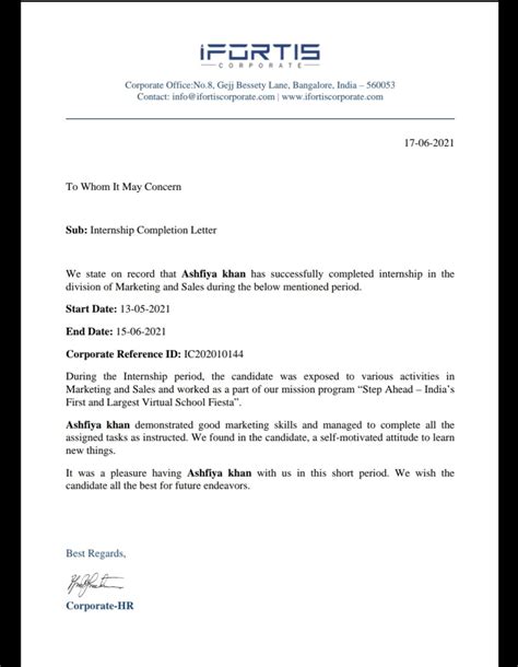 ashfiya khan on linkedin internship experience thankyou