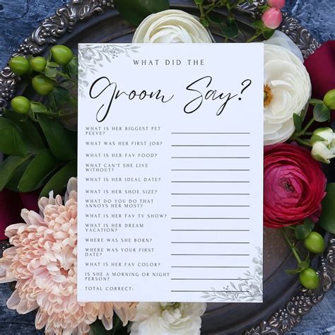 What Did The Groom Say Game Greenery Minimalist Bridal Shower Game