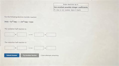 Solved For The Following Electron Transfer Reaction