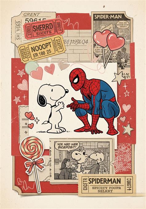 Snoopy And Spider Man Retro Collage Cute Phone Wallpaper Aesthetic