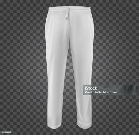 투명한 배경에 고립 된 사실적인 흰색 바지베이스 천 남자 또는 여자 패션을 브랜딩하기위한 빈 모형 캐주얼 템플릿을 디자인하십시오 3d 벡터 일러스트레이션 0명에 대한 스톡