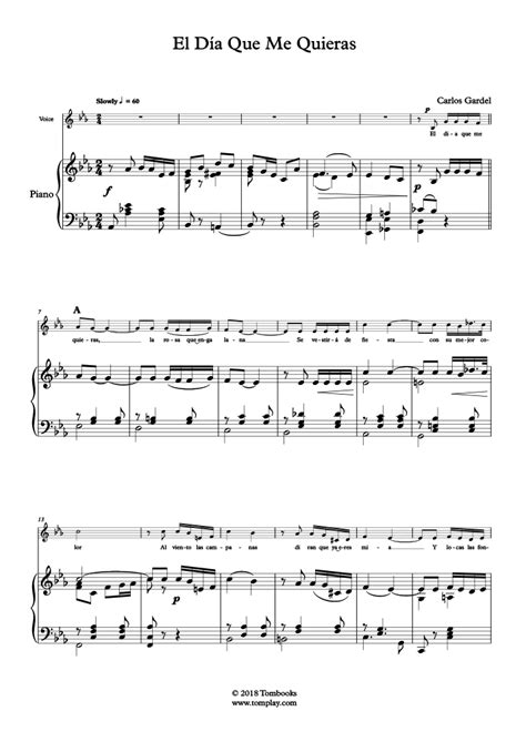 El D A Que Me Quieras Gardel Partitura Para Piano