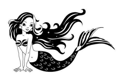 Premium Vector Magic Cartoon Mermaid Black And White Design Sketch