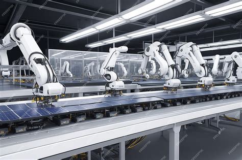 Revolutionizing Automation 3d Rendering Robot Assembly In Solar Panel Factory Premium Ai