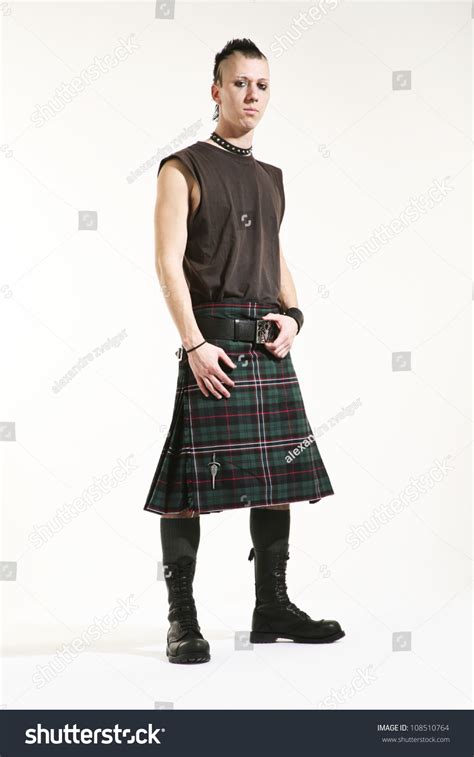 Portrait Of A Young Punk With Scottish Skirt Stock Photo 108510764 ...