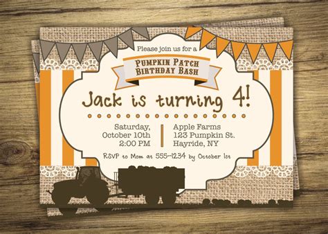 Fall Pumpkin Patch Birthday Invitation Hayride Farm Autumn Harvest