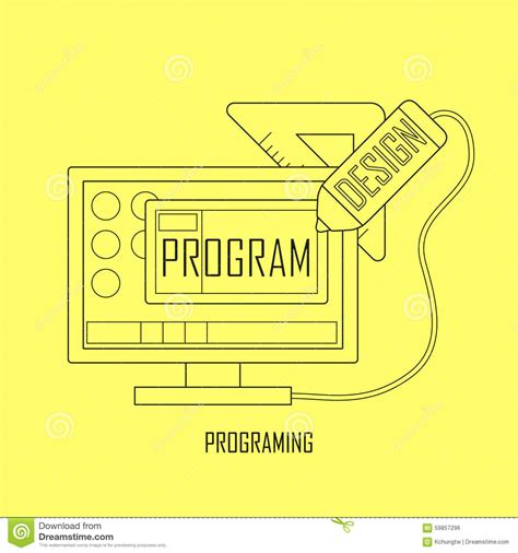 Programing Concept In Thin Line Style Stock Vector Illustration Of Outline Navigation