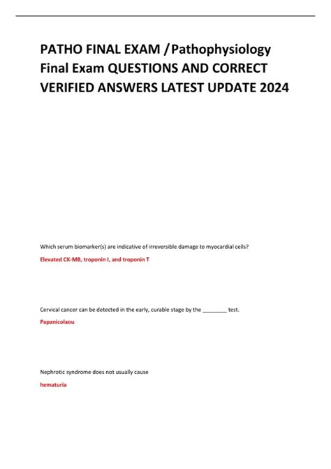 Patho Final Exam Pathophysiology Final Exam Questions And Correct