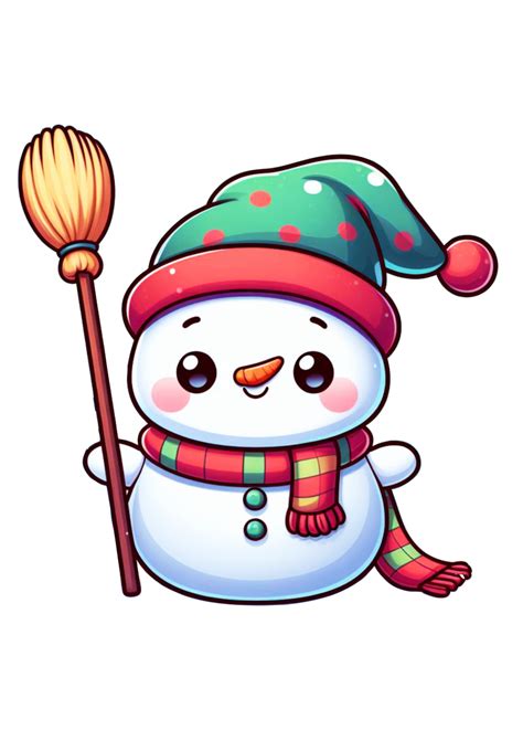 Boneco de neve fofinho cachecol e vassoura desenho simples decoração de natal presente png