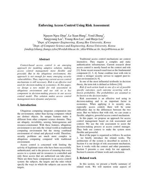Pdf Enforcing Access Control Using Risk Assessment