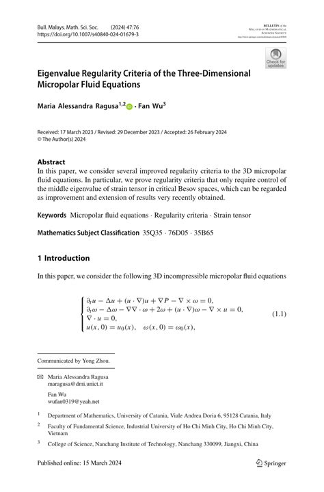 Pdf Eigenvalue Regularity Criteria Of The Three Dimensional