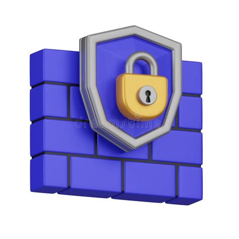 Secured Network Firewall With Padlock Shield D Icon Stock Photo