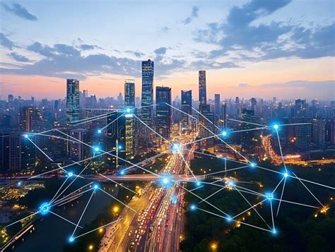 Futuristic Smart City Skyline With Interconnected Iot Devices And Advanced Infrastructure Stock