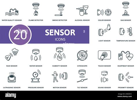 Sensor Icon Set Collection Of Simple Elements Such As The Water