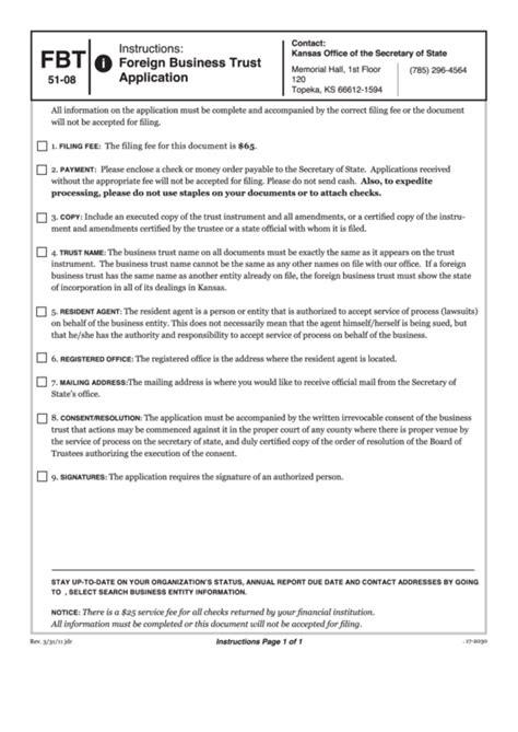 Form Fbt 51 08 Foreign Business Trust Application Printable Pdf Download