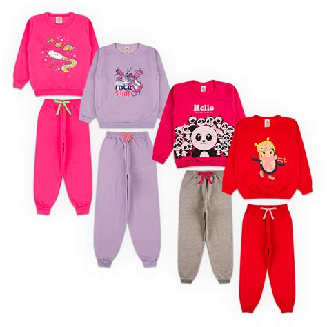 Kit Sortido 8 Peças de Roupas Feminino Infantil Inverno 4 blusas