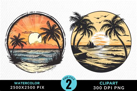 Watercolor Tropical Sunset Clipart Image Graphic By Regulrcrative