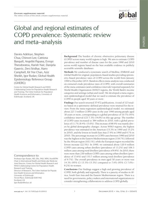 Pdf Global And Regional Estimates Of Copd Prevalence Systematic Review And Meta Analysis