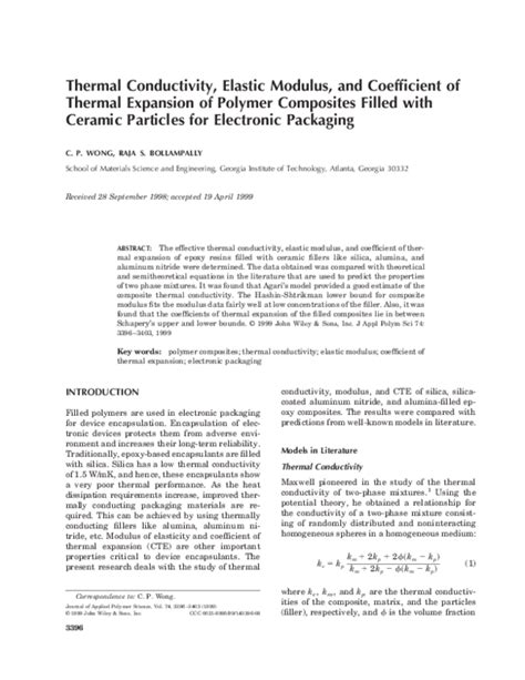 Pdf Thermal Conductivity Elastic Modulus And Coefficient Of Thermal Expansion Of Polymer