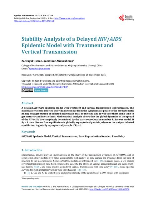 Pdf Stability Analysis Of A Delayed Hivaids Epidemic Model With