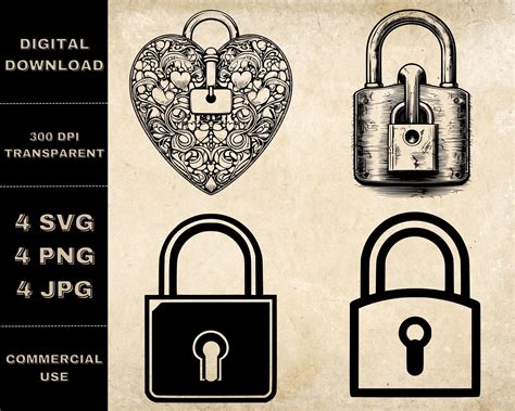 Lock SVG Bundle PNG Padlock Clipart Hand Drawn Heart Lock Etsy