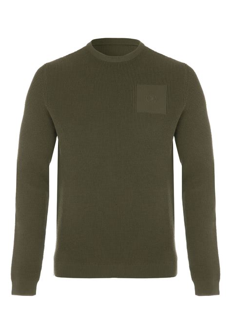 Mens Khaki Waffle Knit Jumper Peacocks