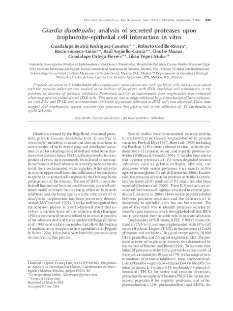 Pdf Giardia Duodenalis Analysis Of Secreted Proteases Upon